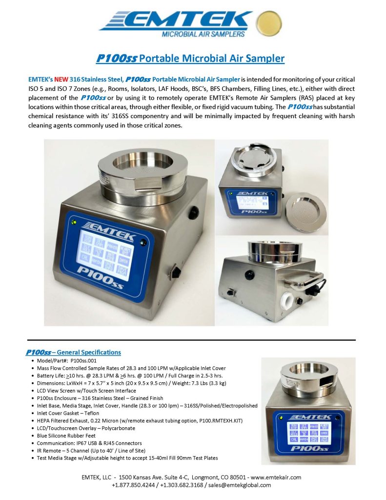 Portable Microbial Air Sampler | P100 Air Sampling Equipment